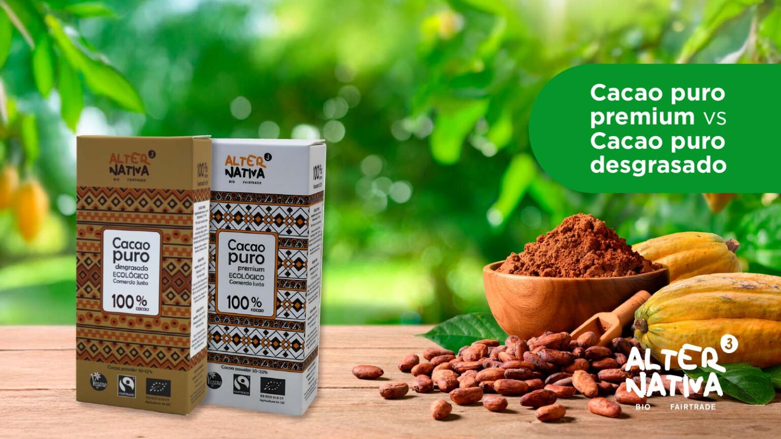 Pure premium cocoa vs. pure defatted cocoa - AlterNativa3